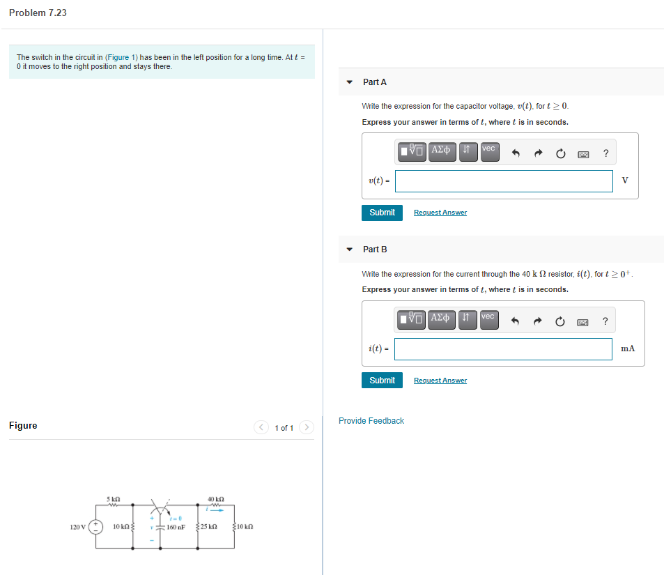 Solved Problem 7.23 The switch in the circuit in (Figure 1) | Chegg.com