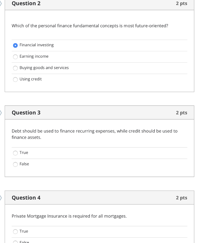 Solved Question 2 2 pts Which of the personal finance | Chegg.com