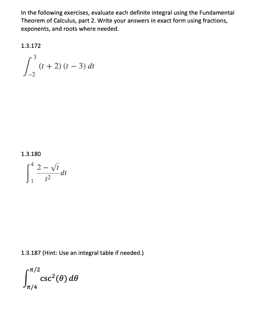 Solved In the following exercises, evaluate each definite | Chegg.com