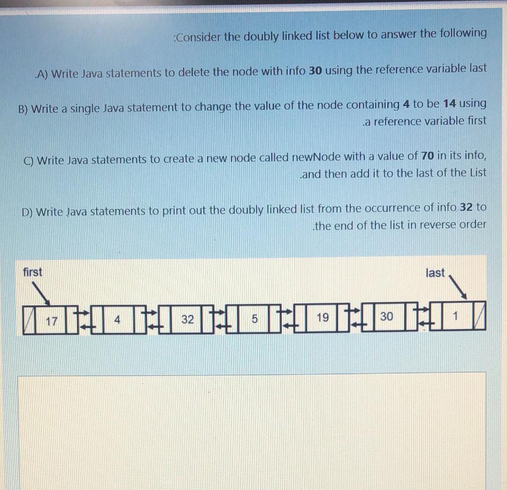 Solved Consider the doubly linked list below to answer the | Chegg.com