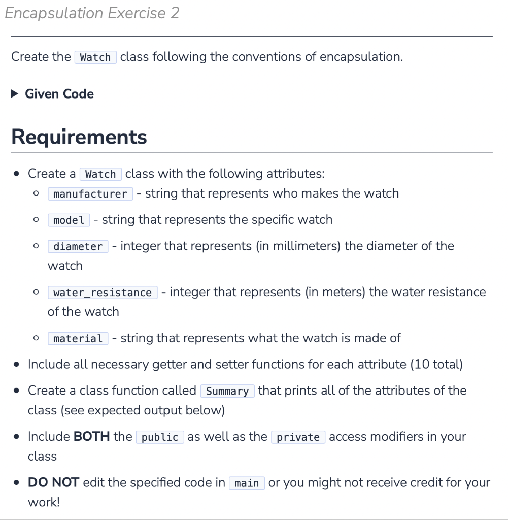 Encapsulation Exercise 2 Create The Watch Class