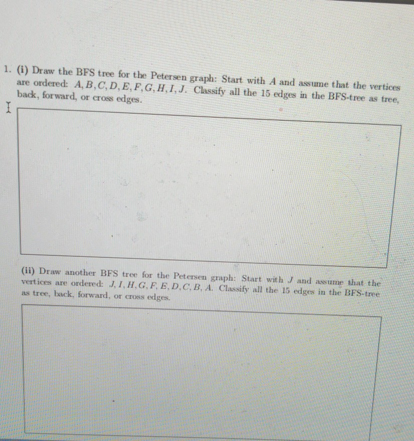 Solved 1. (i) Draw the BFS tree for the Petersen graph: | Chegg.com