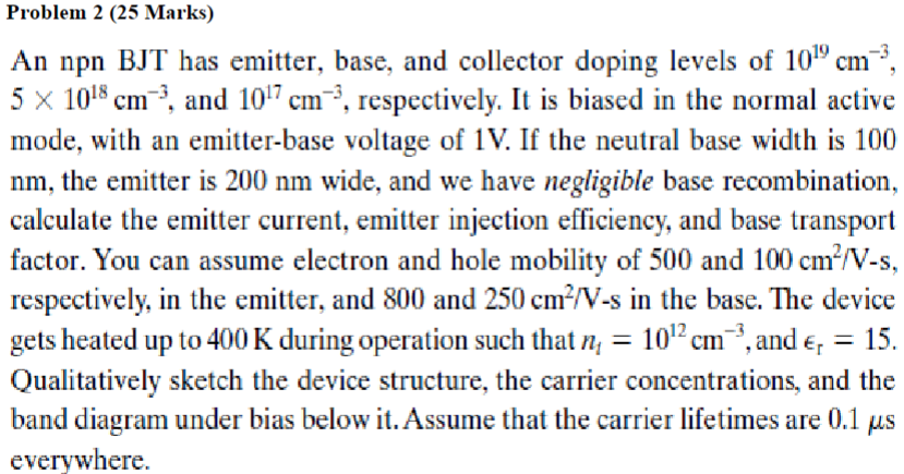 Solved An npn BJT has emitter, base, and collector doping | Chegg.com