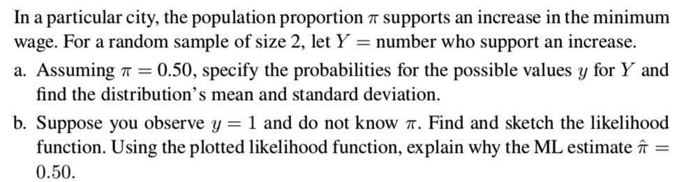 Solved in a particular city, the population proportion π | Chegg.com