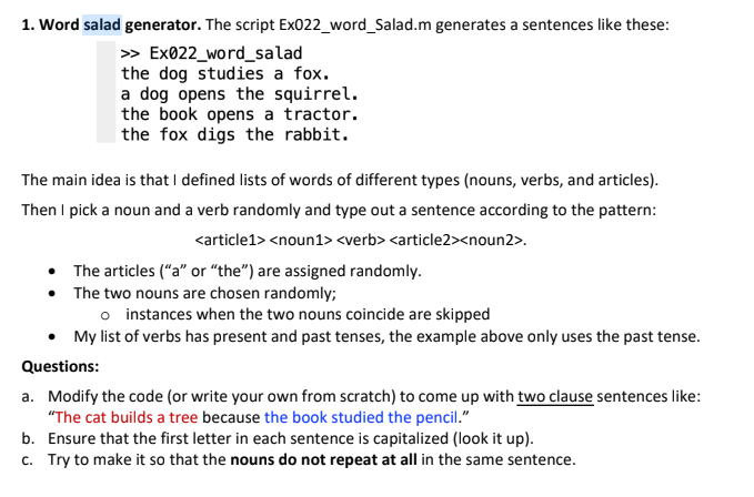 nouns Noun = ["cat", "dog","tractor", "book", | Chegg.com