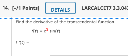 Solved 14. (-/1 Points] DETAILS LARCALCET7 3.3.043 Find the | Chegg.com