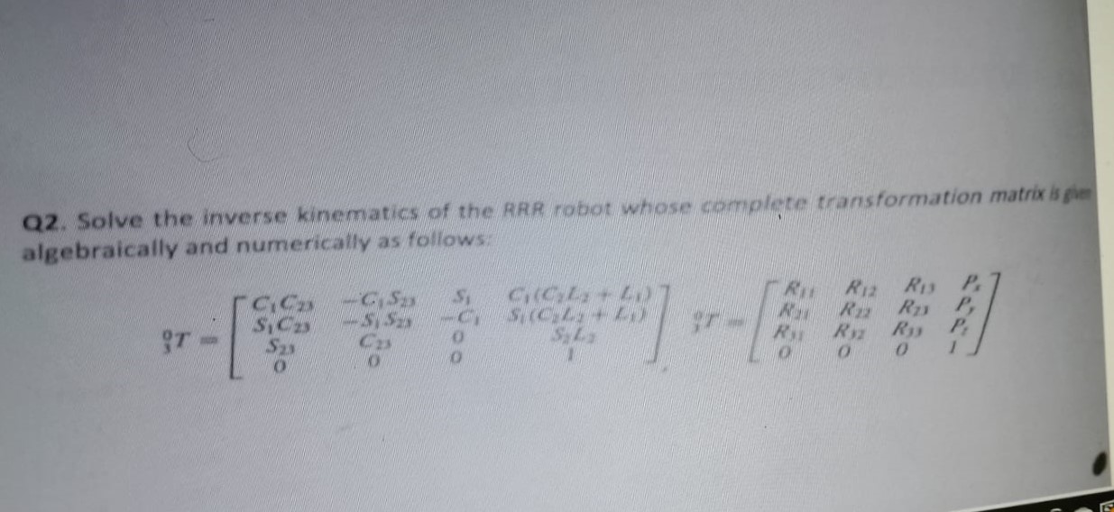 Solved Q2. ﻿Solve the inverse kinematics of the RRR robot | Chegg.com