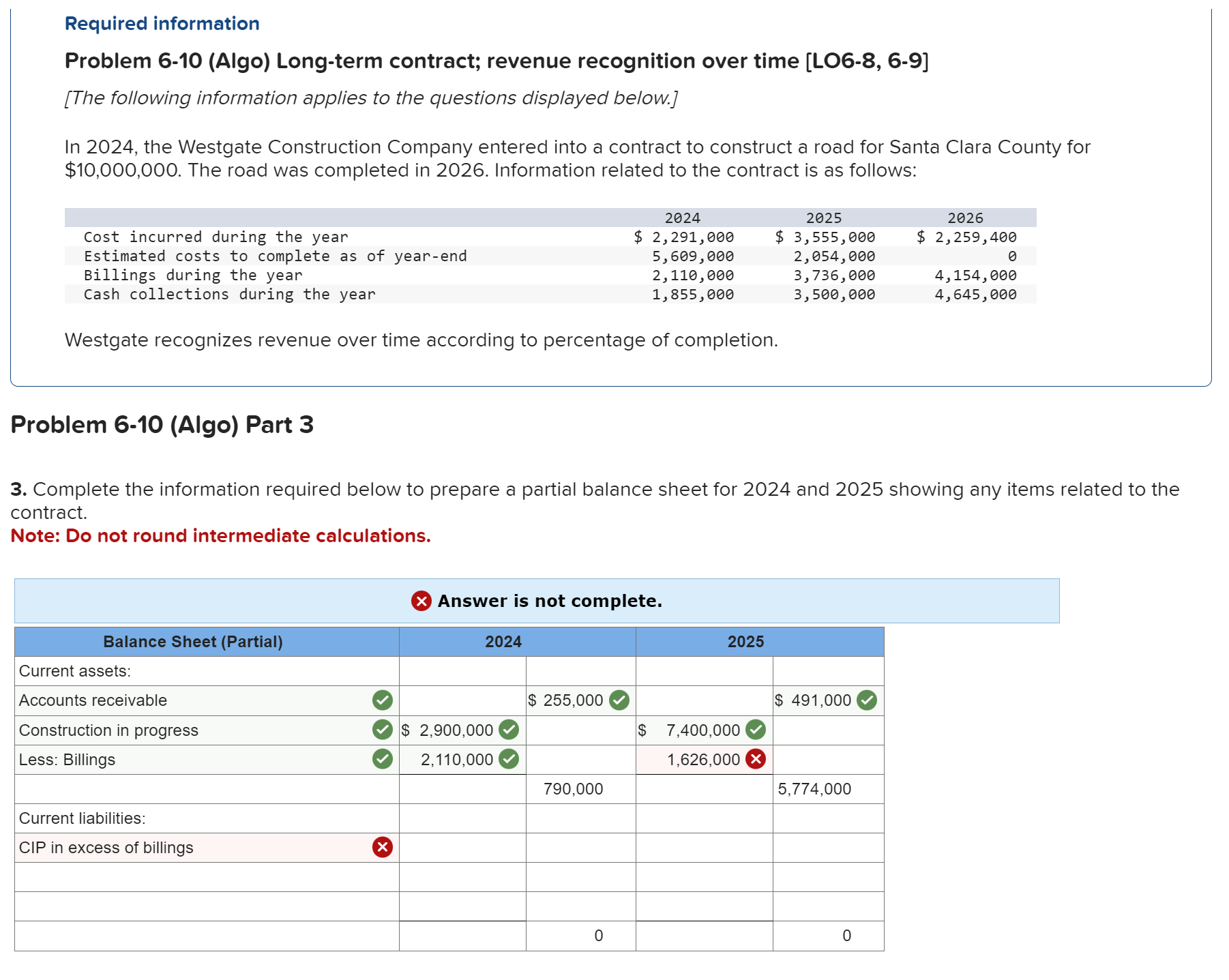 Solved Problem 6-10 (Algo) Long-term contract; revenue | Chegg.com
