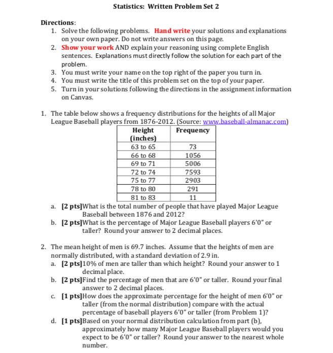Solved Statistics Written Problem Set 2 Directions 1 Chegg