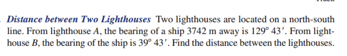 Solved Distance between Two Lighthouses Two lighthouses are | Chegg.com