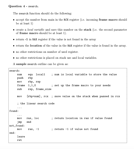 Solved In x86-64 nasm language: A linear search algorithm | Chegg.com