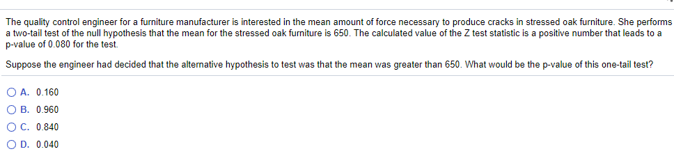 Solved The quality control engineer for a furniture | Chegg.com