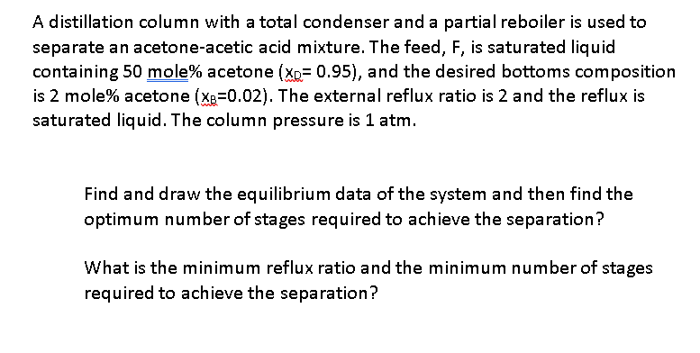 Solved distillation column with a total condenser and a | Chegg.com