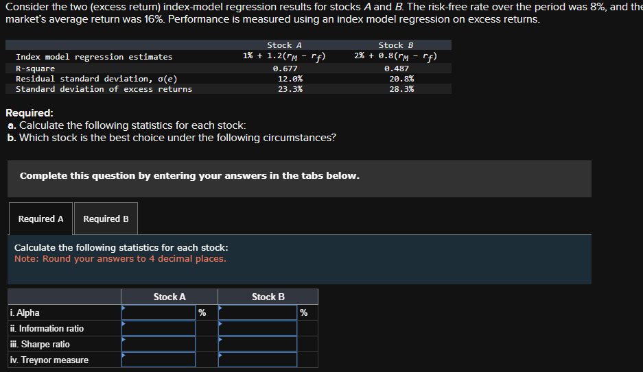 Solved Consider the two (excess return) index-model | Chegg.com