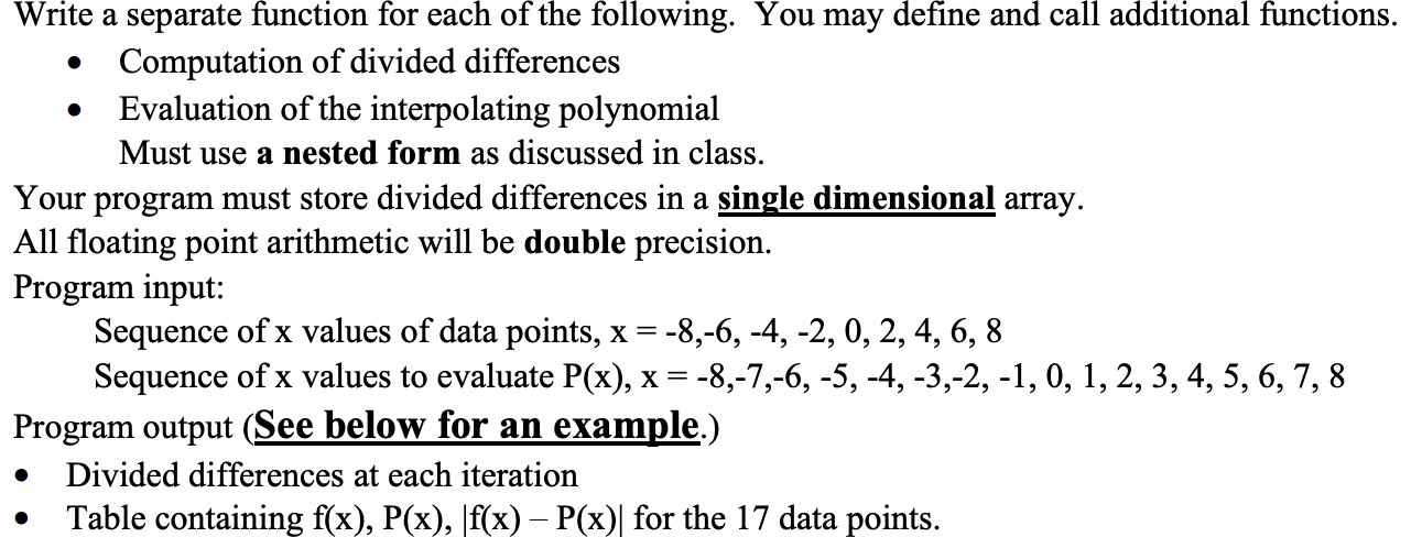 Write a separate function for each of the following. | Chegg.com