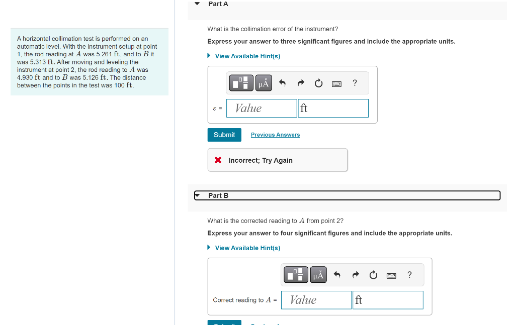 Solved What Is The Collimation Error Of The Instrument A