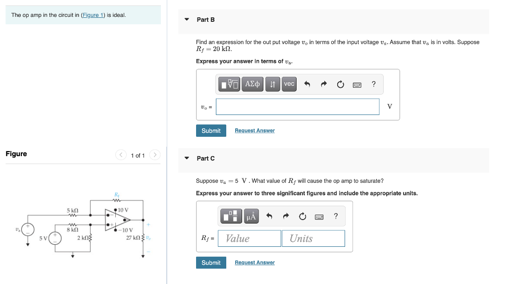 Solved The op amp in the circuit in l is ideal. Part B Find | Chegg.com