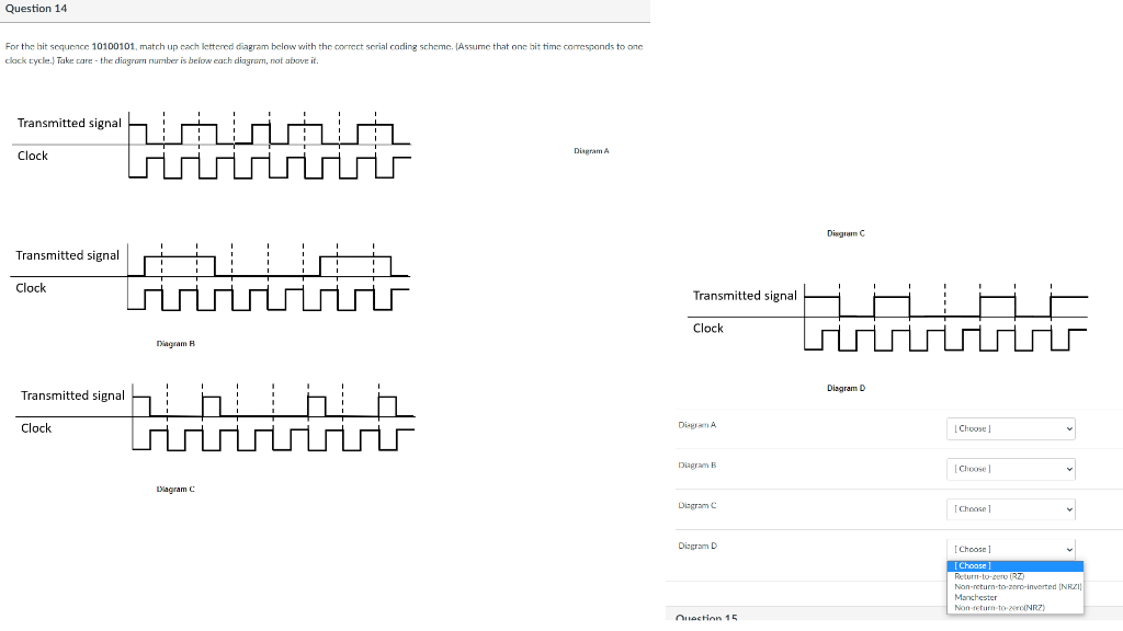 Solved For the bit sequence 10100101, match up each lettered | Chegg.com