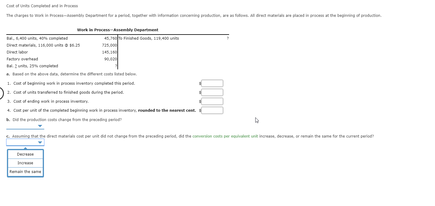 Solved The charges to Work in Process—Assembly Department | Chegg.com