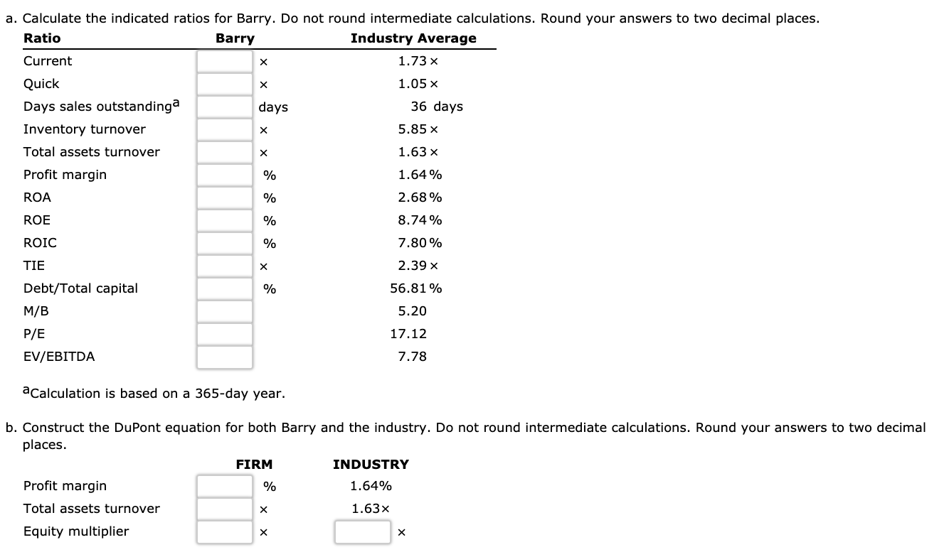 Solved Data for Barry Computer Co. and its industry averages | Chegg.com