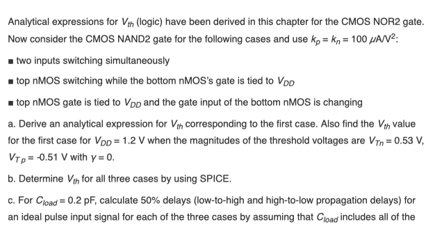 Solved Analytical expressions for Vth (logic) have been | Chegg.com