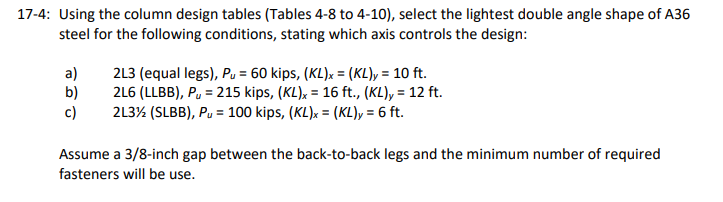 Solved 17-4: Using the column design tables (Tables 4-8 to | Chegg.com