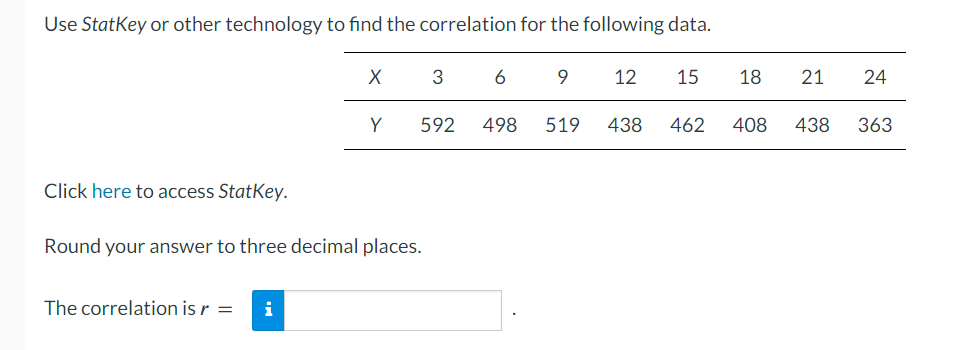 Solved Use StatKey or other technology to find the | Chegg.com