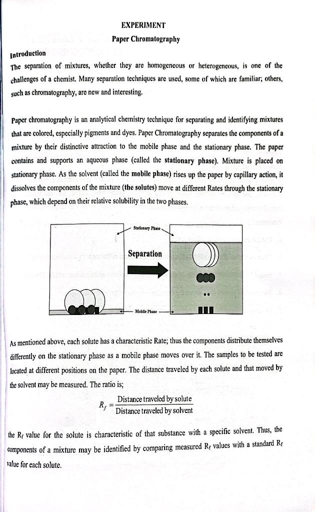 Solved Results Table1: Calculation of the Rf values of some | Chegg.com