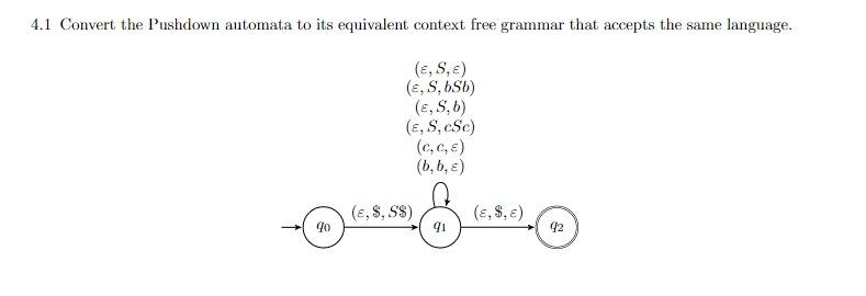 Solved 4.1 Convert the Pushdown automata to its equivalent | Chegg.com