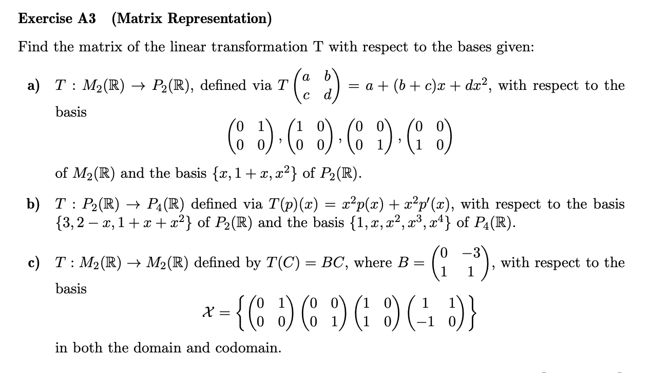 Solved Exercise A3 (Matrix Representation) Find the matrix | Chegg.com