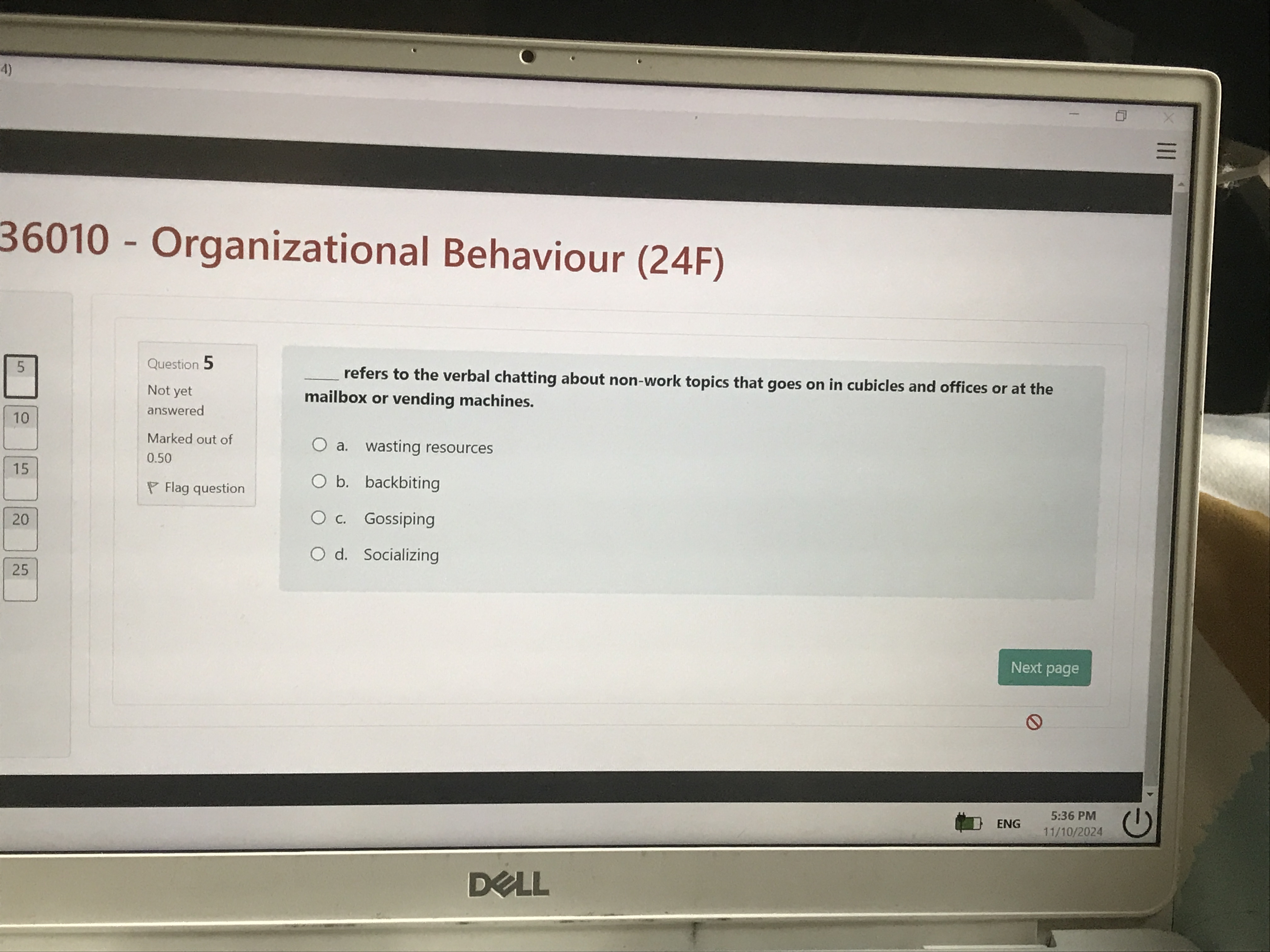 Solved refers to the verbal chatting about non-work topics | Chegg.com