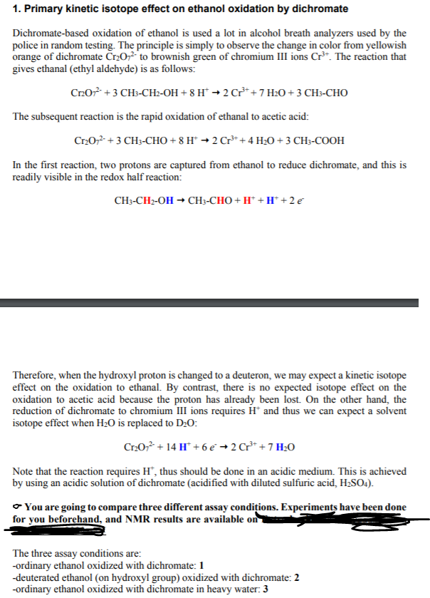 1. Primary kinetic isotope effect on ethanol | Chegg.com