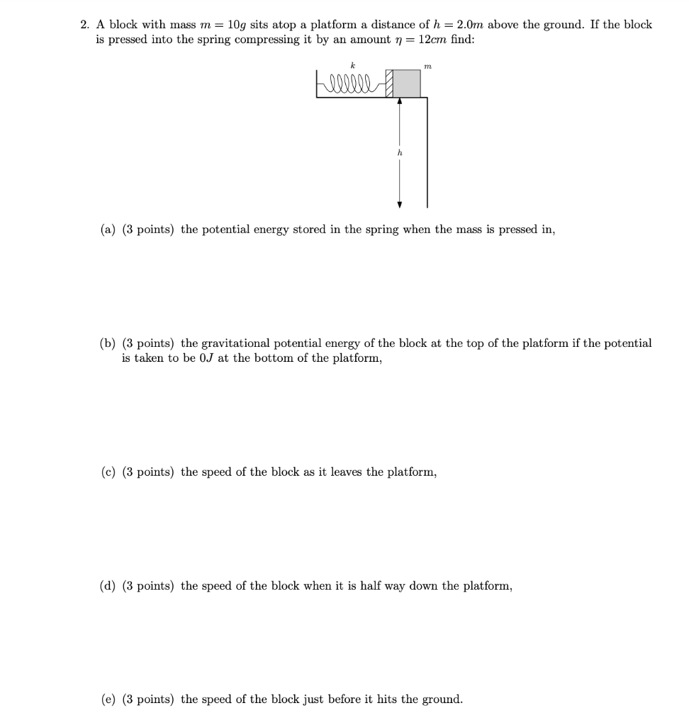 Solved 2. A block with mass m=10g sits atop a platform a | Chegg.com