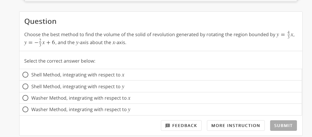 Solved Choose the best method to find the volume of the | Chegg.com