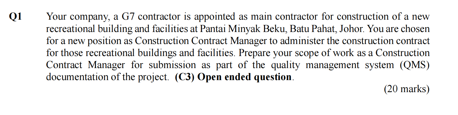Solved Q1 Your company, a G7 contractor is appointed as main | Chegg.com