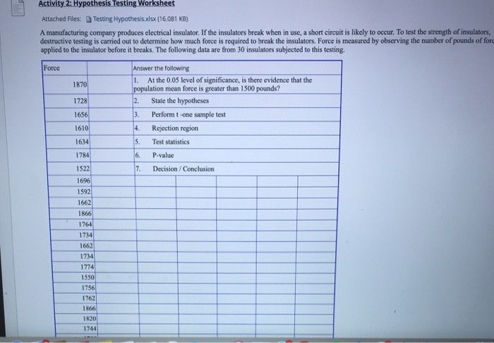 Solved Activity 2: Hypothesis Testing Worksheet Attached | Chegg.com