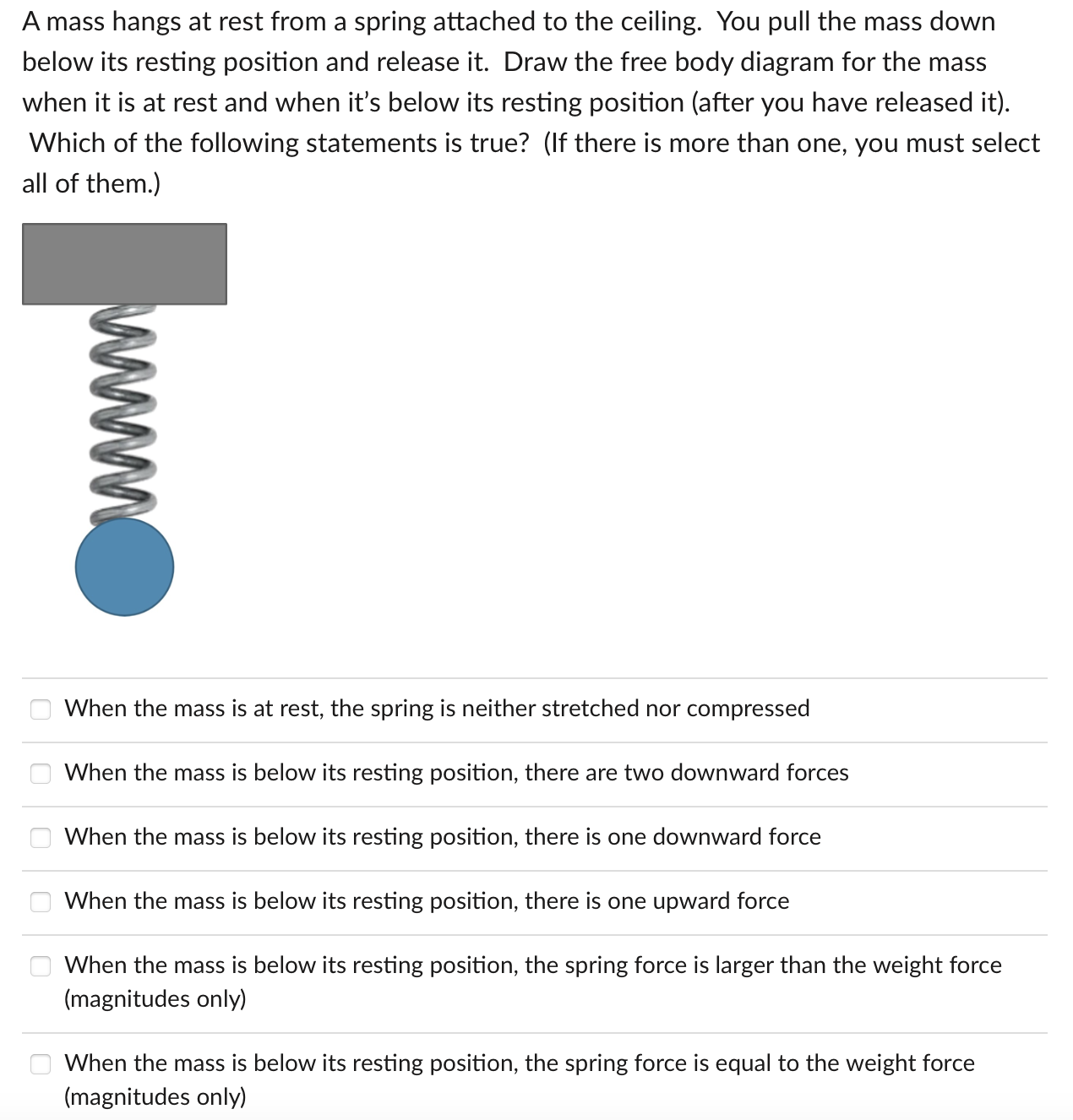 Solved A mass hangs at rest from a spring attached to the | Chegg.com