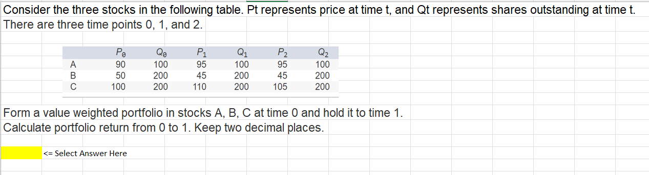 Solved Consider the three stocks in the following table. Pt | Chegg.com