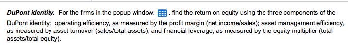 Solved DuPont identity. For the firms in the popup window, | Chegg.com