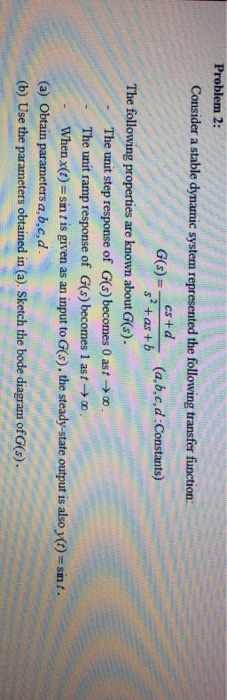 Problem 2: Consider a stable dynamic system | Chegg.com