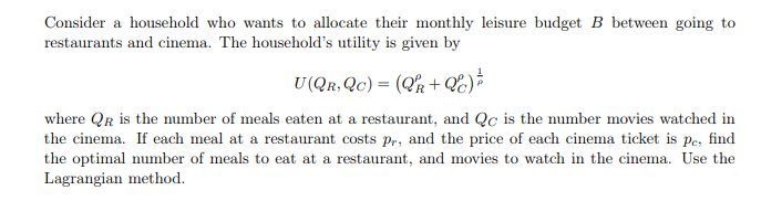 Solved Consider a household who wants to allocate their | Chegg.com