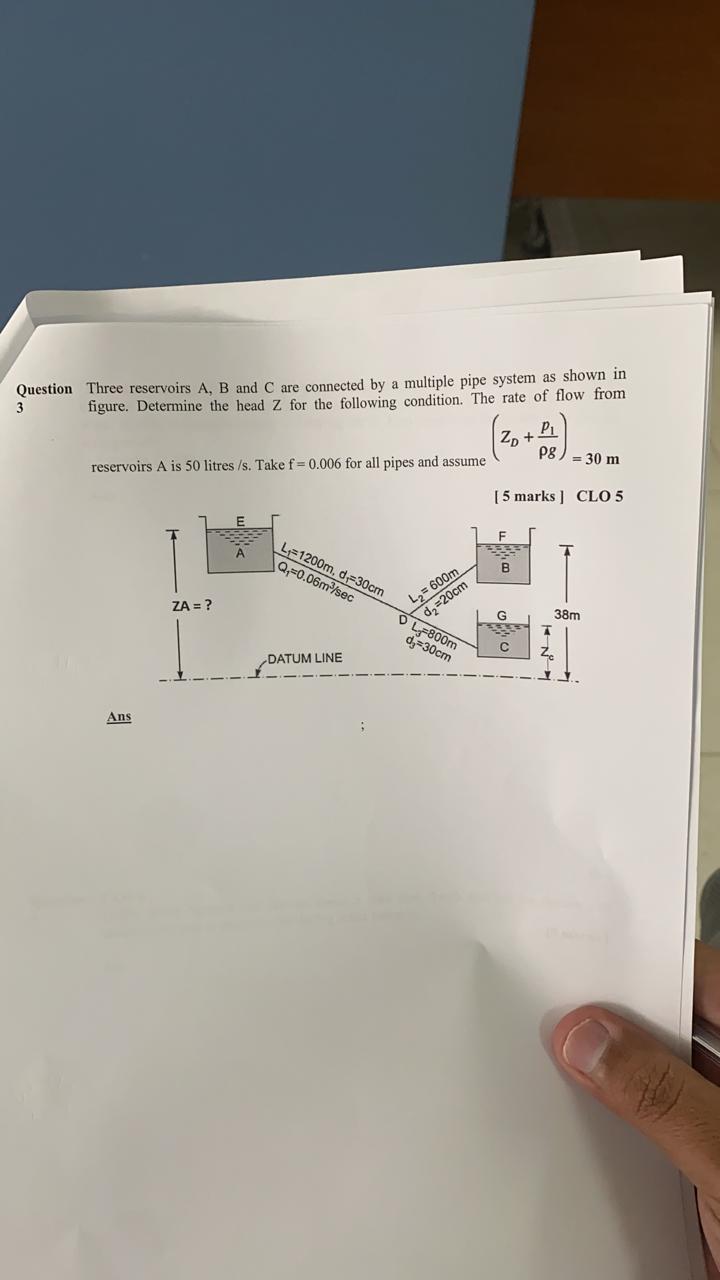 Solved Three reservoirs A. B and C are connected by a | Chegg.com