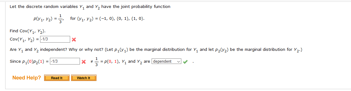 Solved Let The Discrete Random Variables Y 1 And Y2 Have The 