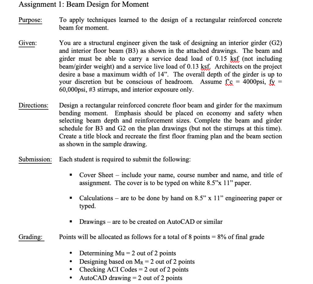 Solved Assignment 1: Beam Design for Moment To apply | Chegg.com