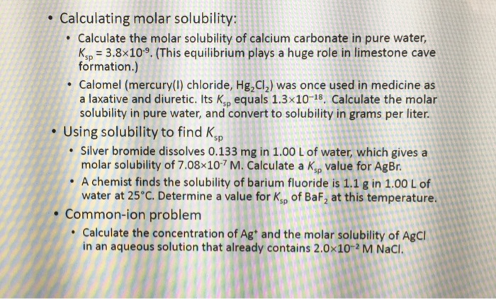 Solved Calculating molar solubility: Calculate the molar | Chegg.com