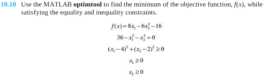 10.10 Use the MATLAB optimtool to find the minimum of | Chegg.com