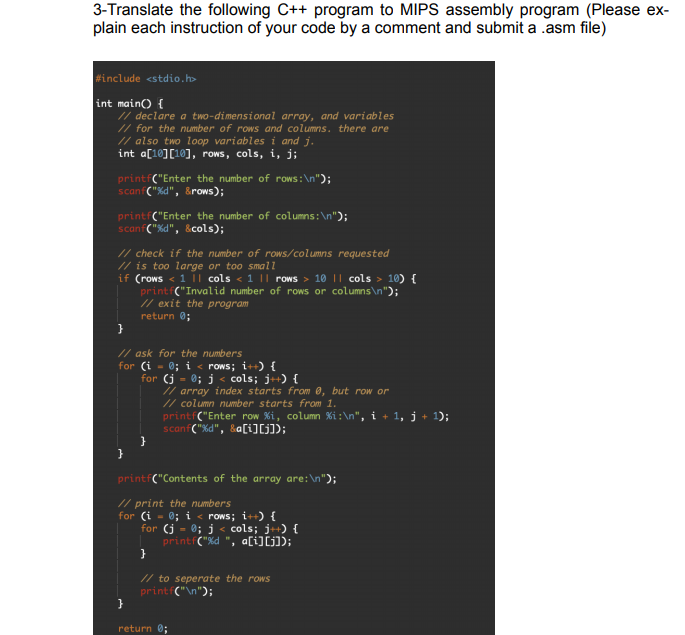 Solved 3 Translate The Following C Program To Mips 