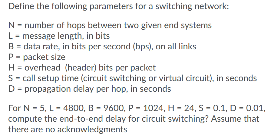 Solved Define the following parameters for a switching | Chegg.com