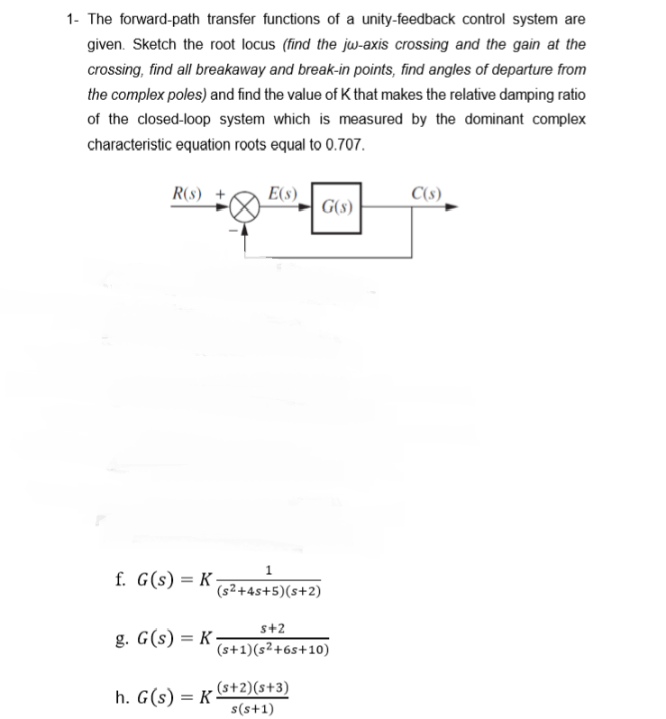 Solved 1- The forward-path transfer functions of a | Chegg.com