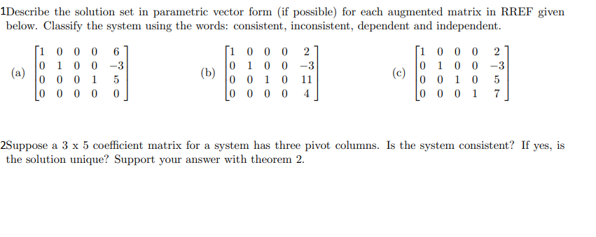 Solved 1Describe the solution set in parametric vector form | Chegg.com